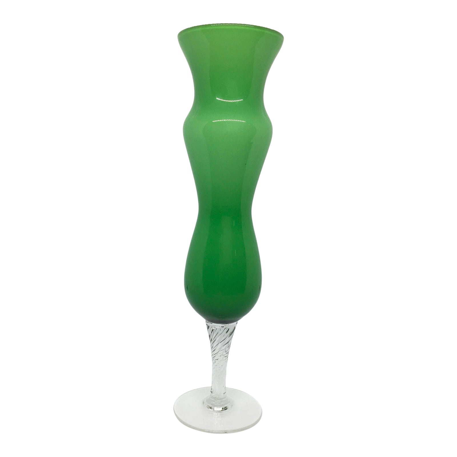 Vintage 1960s Green & White Cased Glass Vase | Chairish