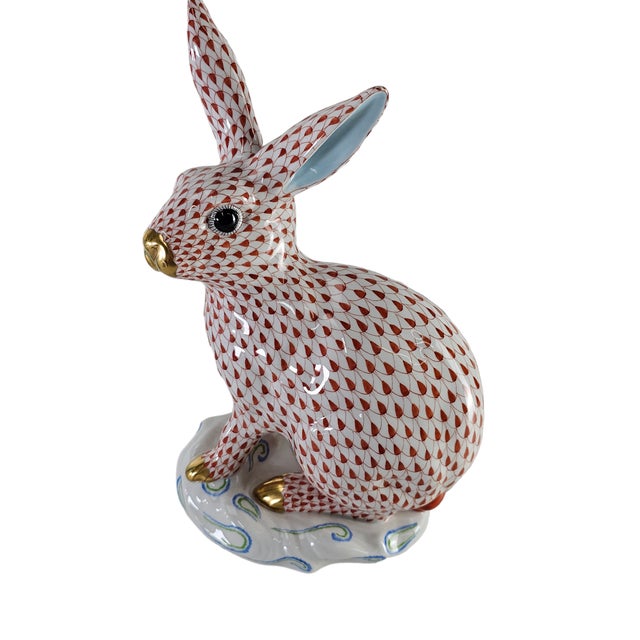 Large Herend Rabbit Fishnet Rust Red #5334 Figurine | Chairish