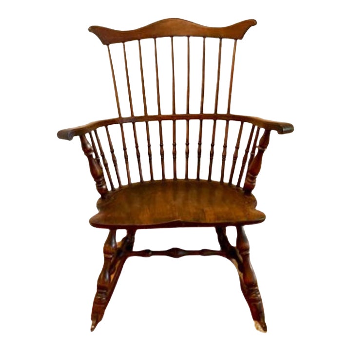 Vintage Comb Back Wood Rocking Chair | Chairish