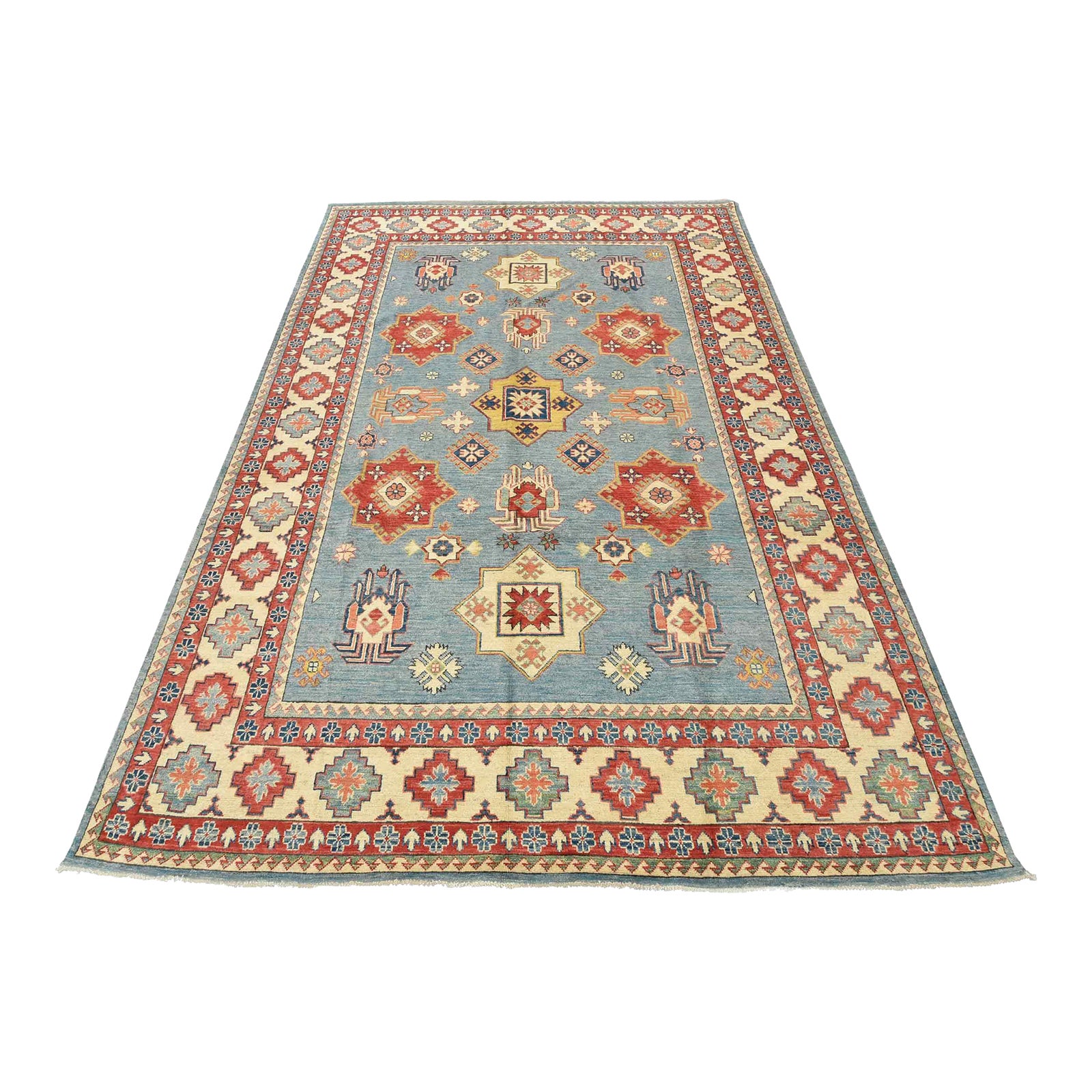 Kazak 8’6” X 12’3” Blue Wool Tribal Hand-Knotted Oriental Rug | Chairish
