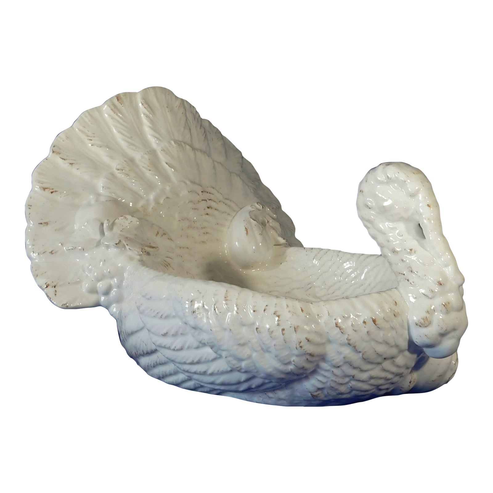 Large Vintage Brown & White Embossed Ceramic Figural Turkey Serving ...