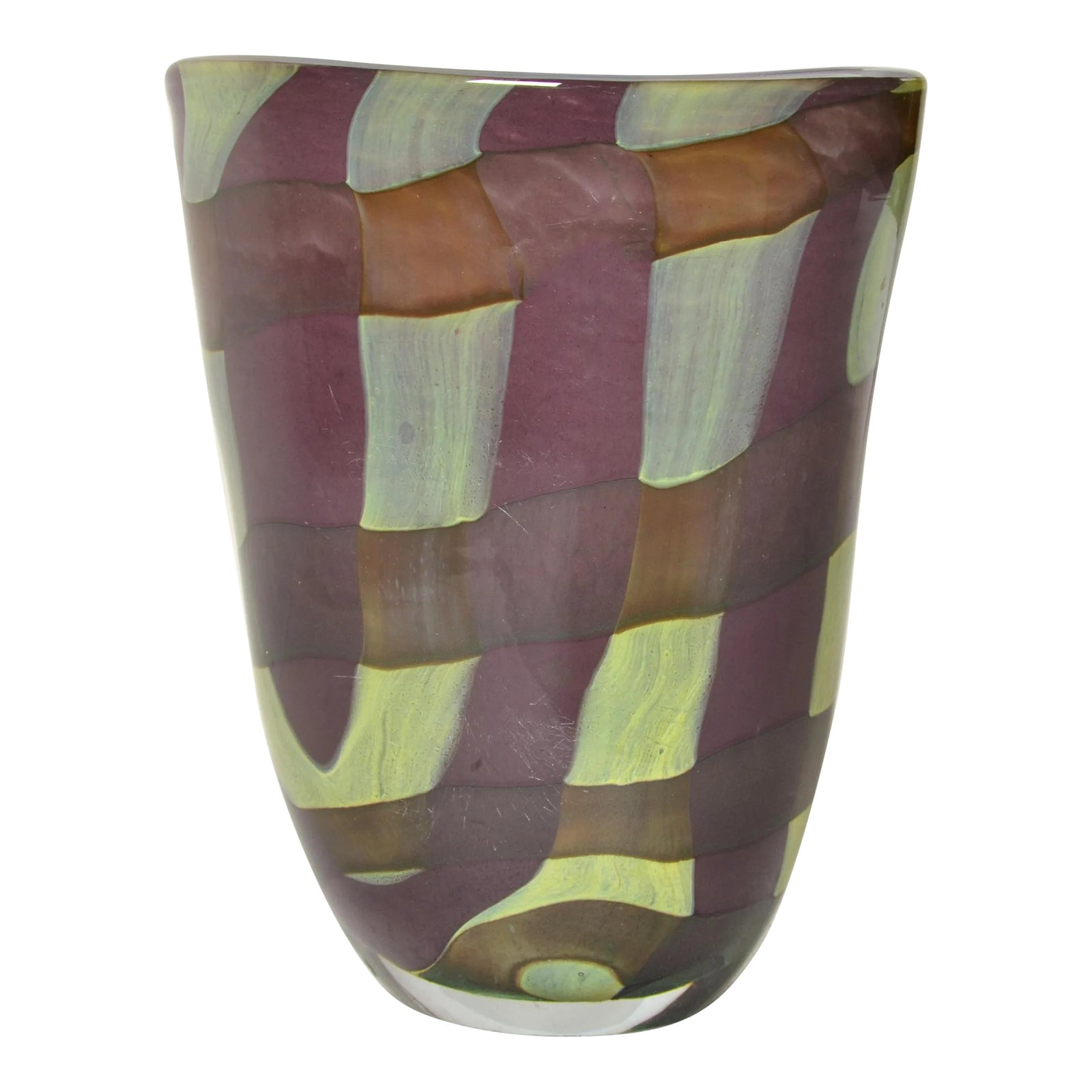 Sasaki Sengai Japan Signed Purple Green Encased Glass Vase Mid-Century ...