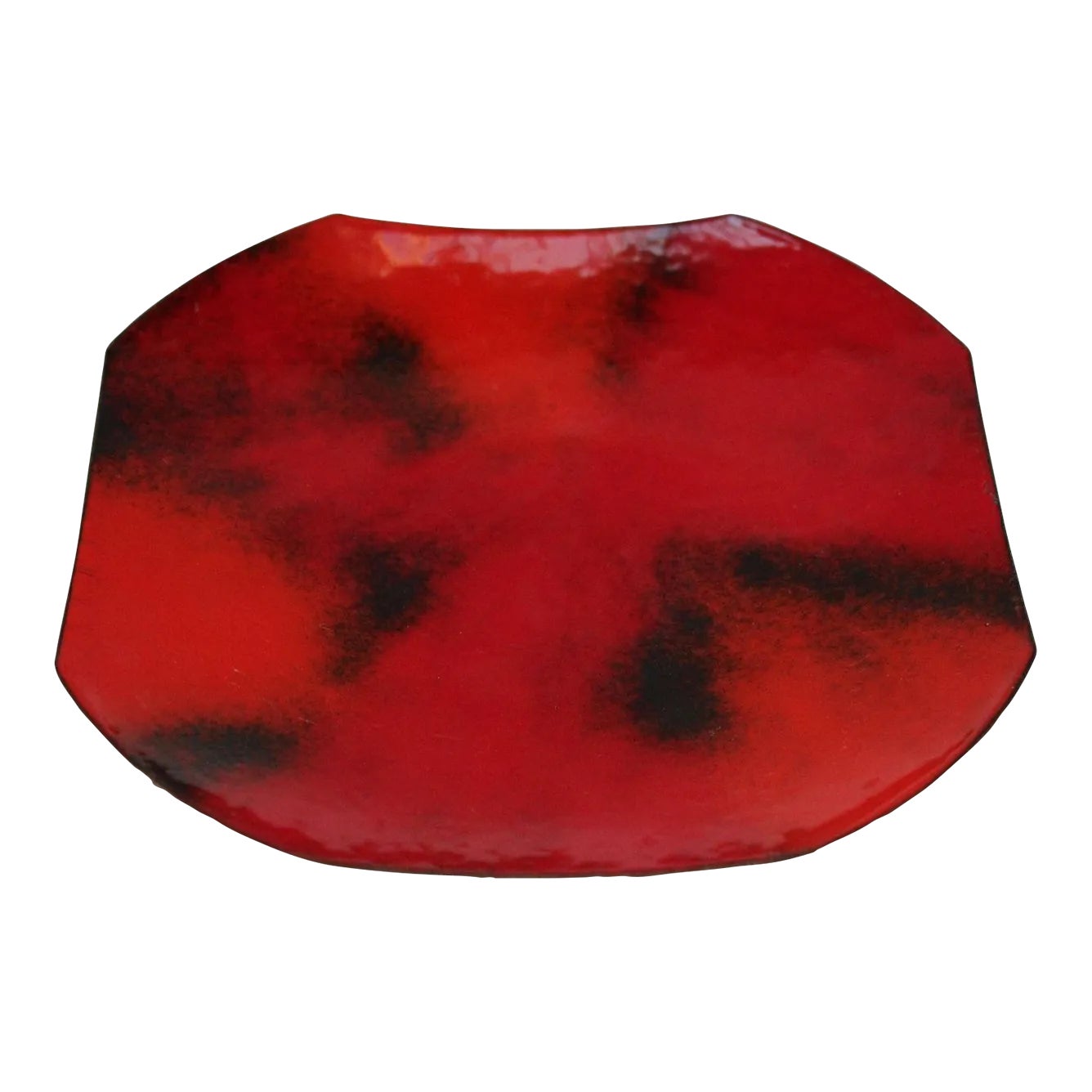 Mid Century Modern Enamel on Copper Octagonal Dish in Red and Black ...