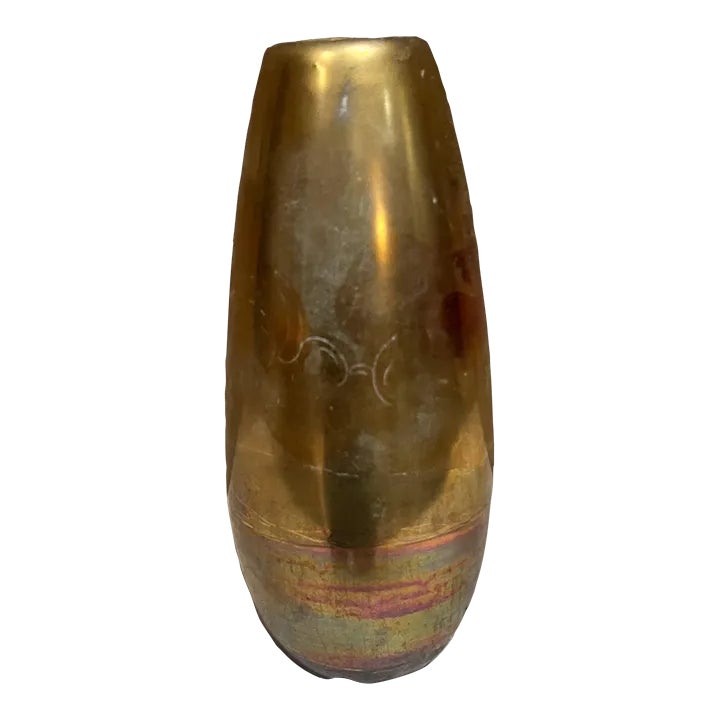 Weller Pottery Lasa Glazed Gold Vase Art Landscape | Chairish