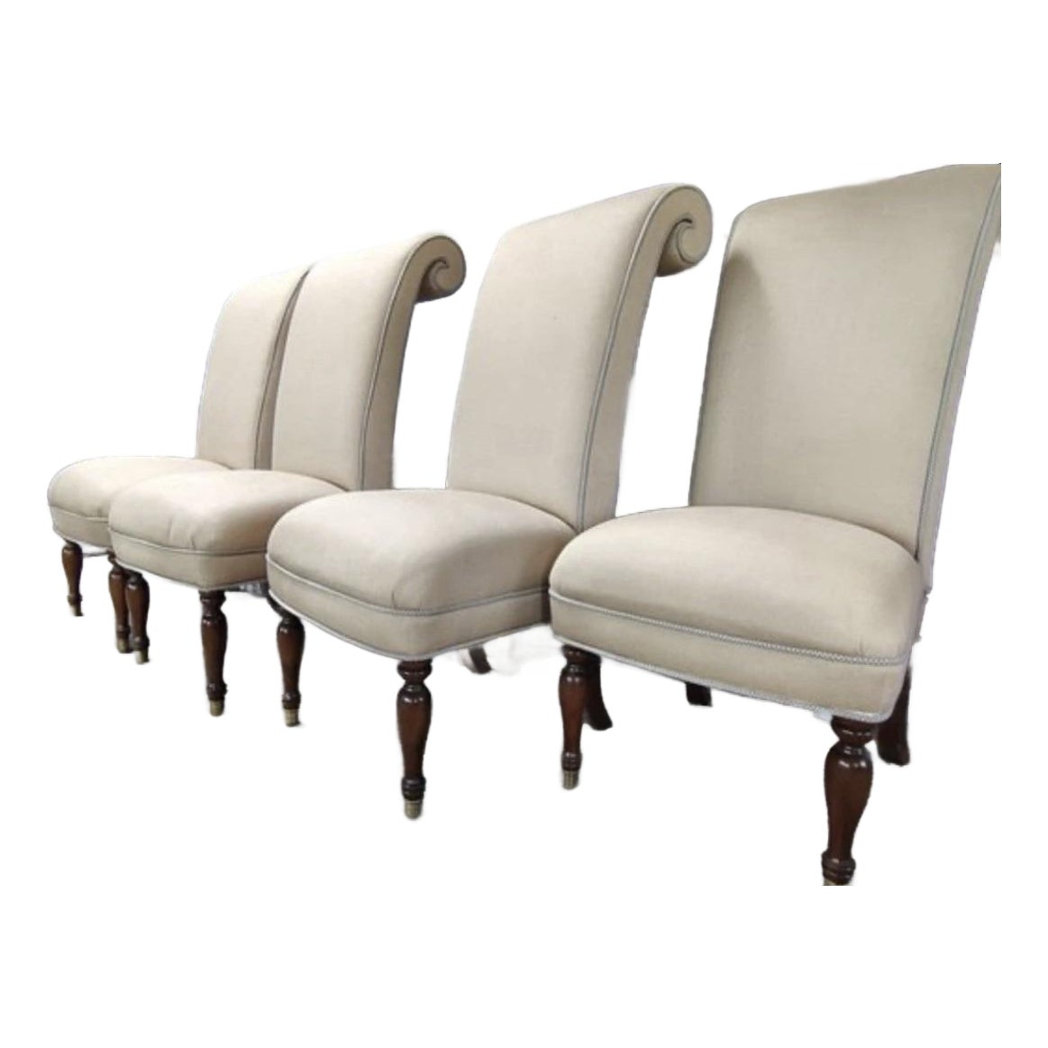 Late 20th Century Set of 4 Custom Upholstered Scroll-Back Dining Chairs ...