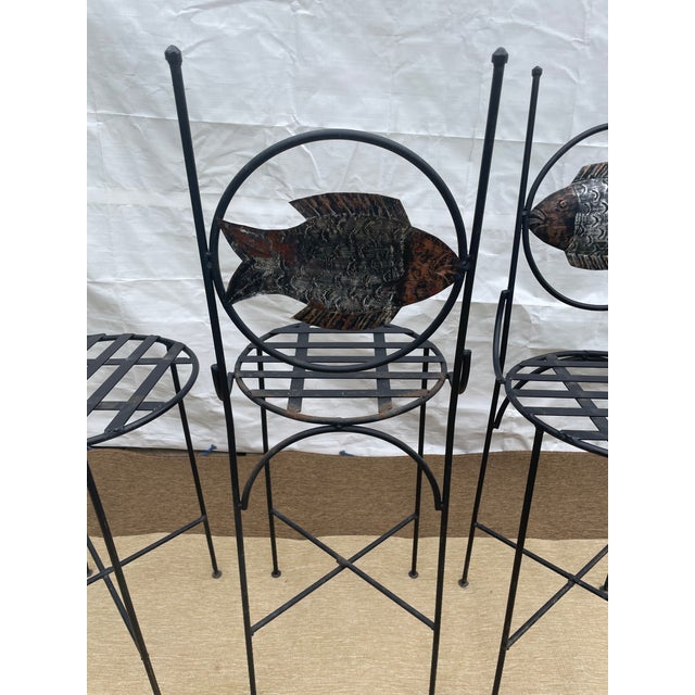 1990s Mexican Fish Pressed Wrought Iron Bar Stools - Set of 4 | Chairish