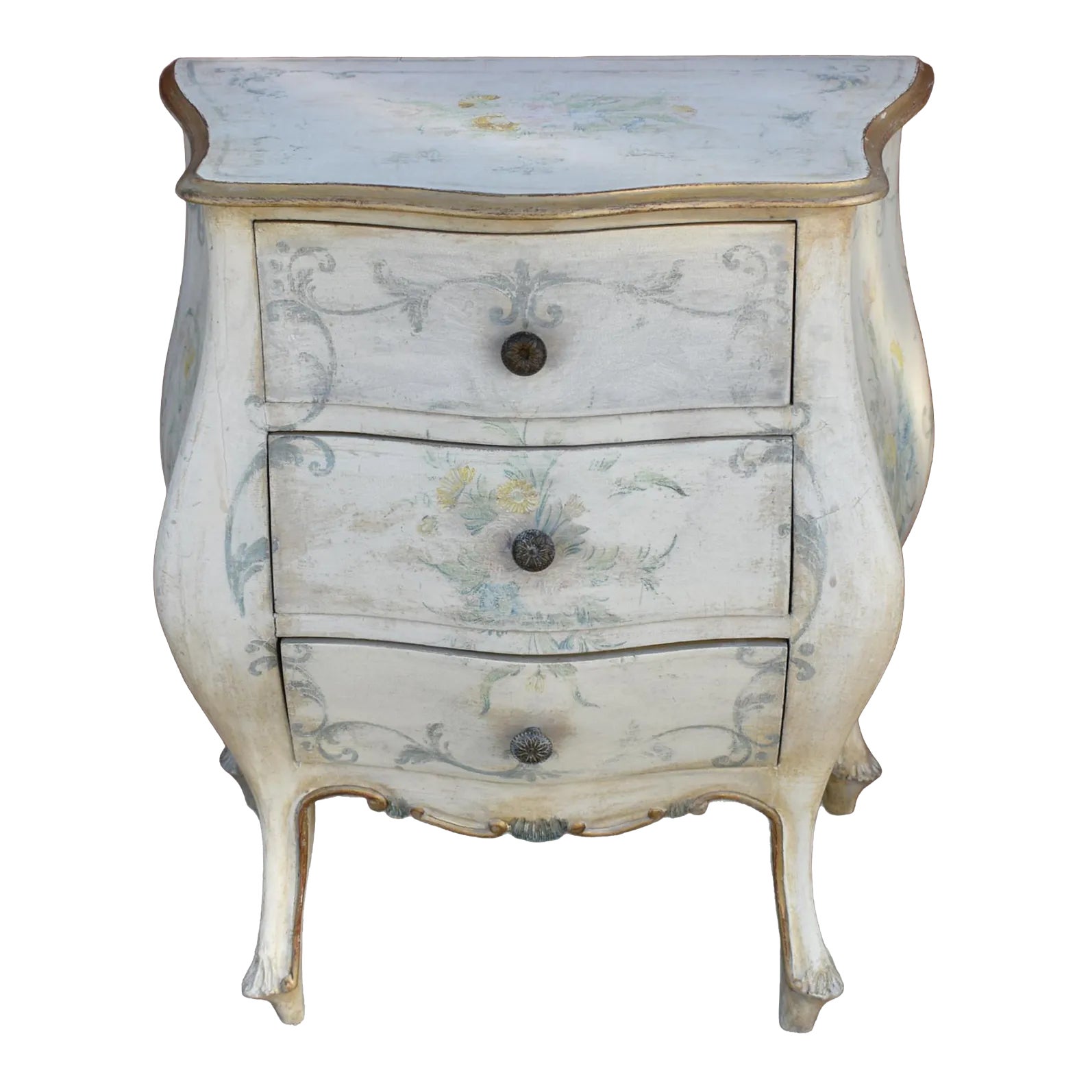 Vintage Venetain Bombe' Painted Three Drawer Chest | Chairish