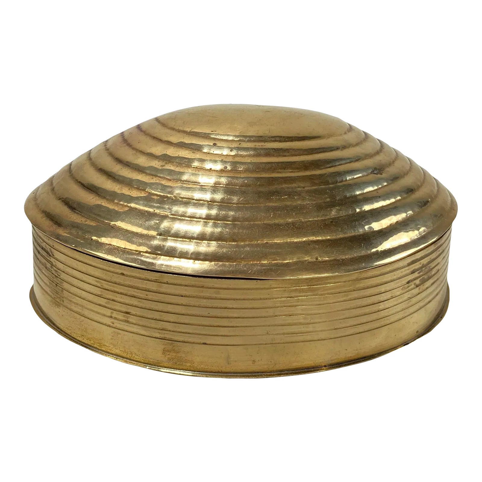 Vintage Lidded Brass Clam Shell Box | Chairish