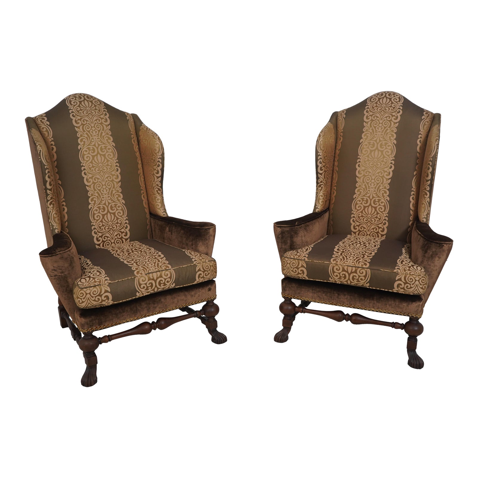 Pair Baker Stately Homes Large Wing Back Easy Chairs | Chairish