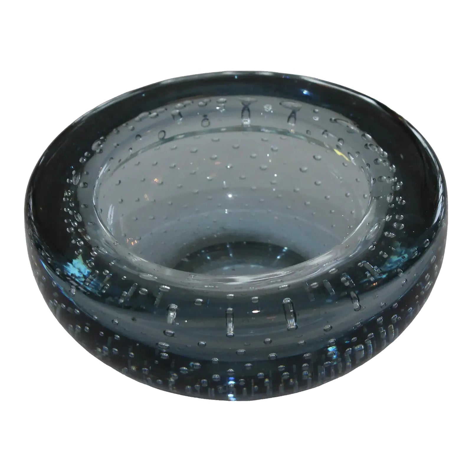 1960s Murano Glass Bowl Ice Blue Graduated Bubbles Ring Dish Watch or ...