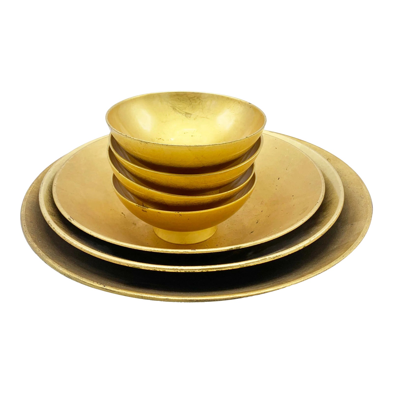 Mid-Century Modern Gold Leaf Japanese Lacquer Ware Serving Set - 7 ...