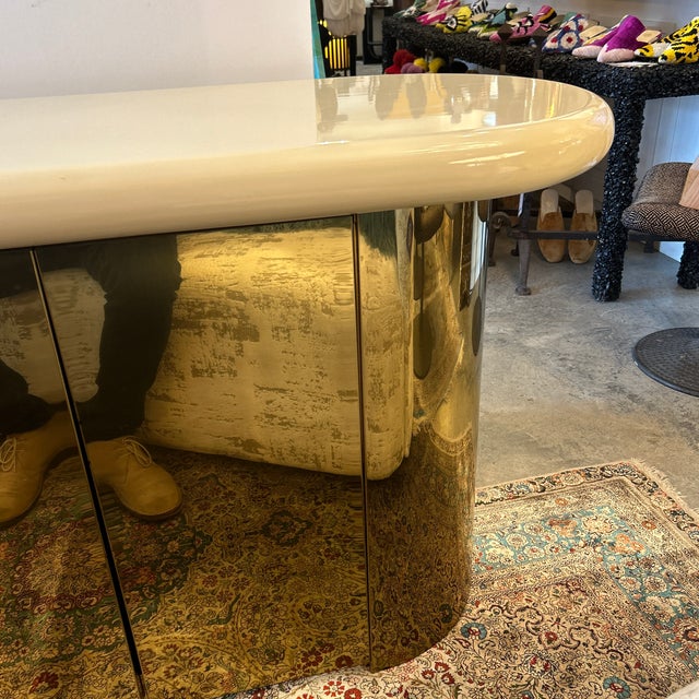 Brass and Bone - Colored Lacquer Four - Door Console/ Credenza | Chairish