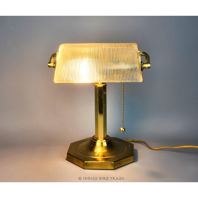Mid 20th Century Art Deco Bankers Lamp With Ribbed Clear Glass and ...