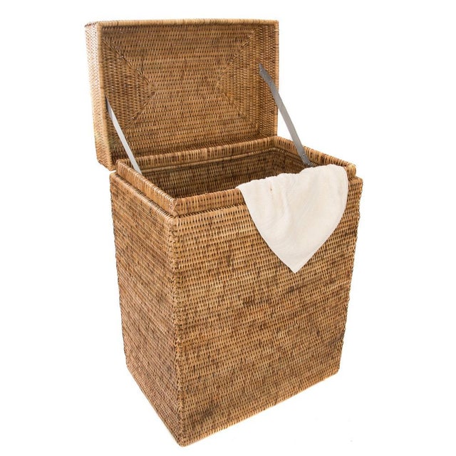 Artifacts Rattan Rectangular Hamper with Hinged Lid in Honey Brown ...