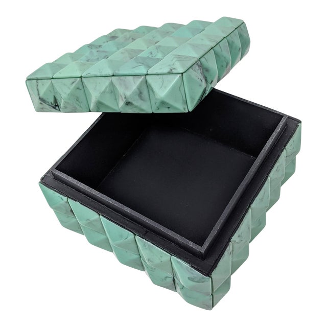 Cubism Geometric Style Turquoise Resin Covered Square Box | Chairish