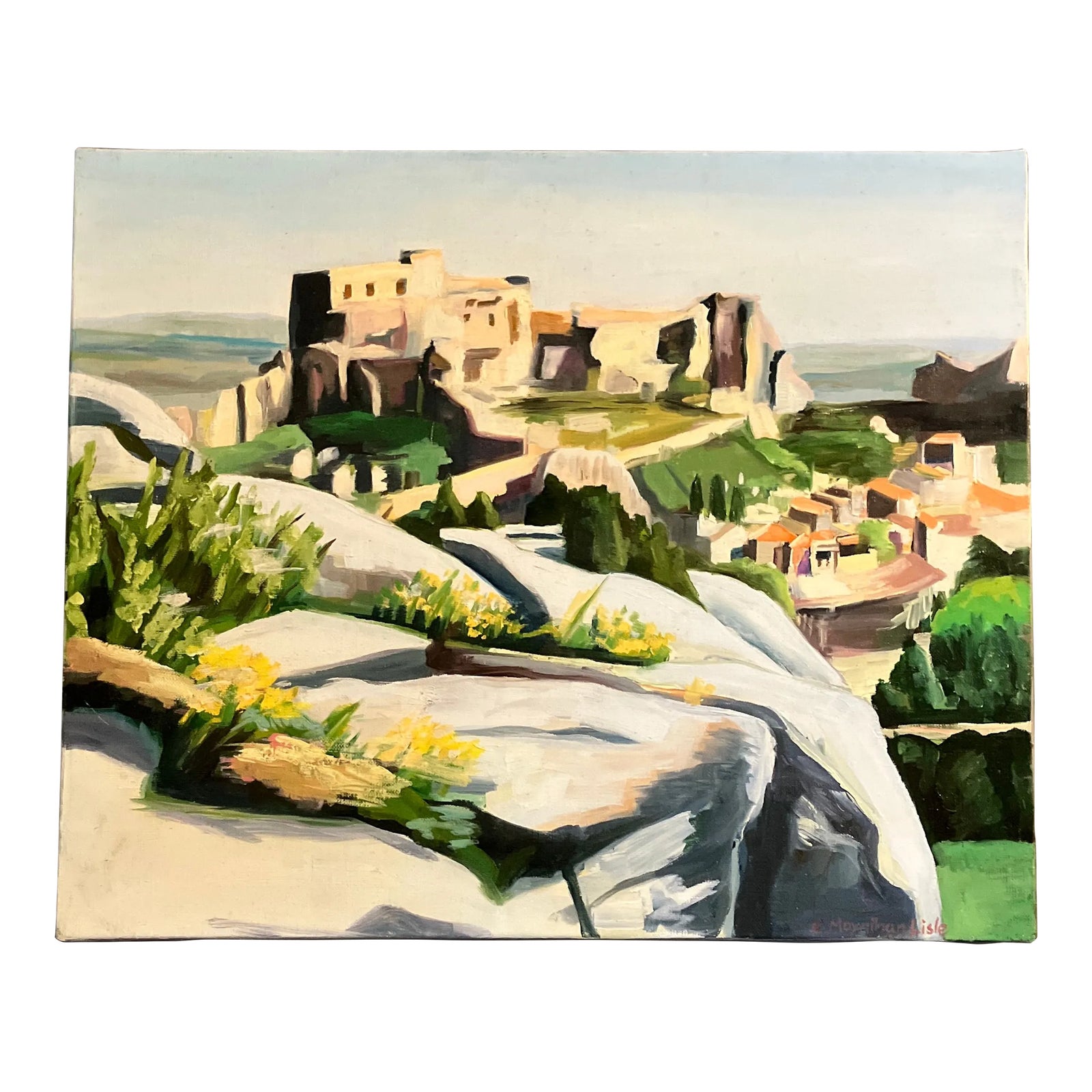 1990’s Original Contemporary Landscape Painting “View of Les Baux ...