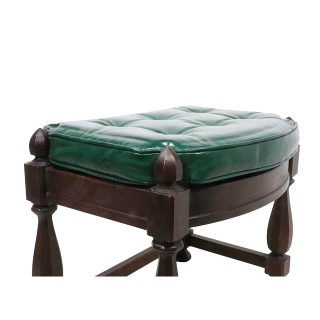Tudor Style Wood and Leather Footrest Stool Ottoman | Chairish