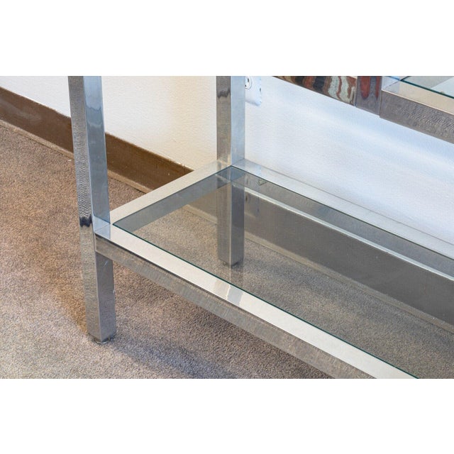 Mid 20th Century Milo Baughman Style Large Chrome And Glass Floating