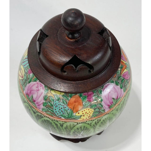 VIntage Lidded Bok Choy Ginger Jar With Wood Stand | Chairish