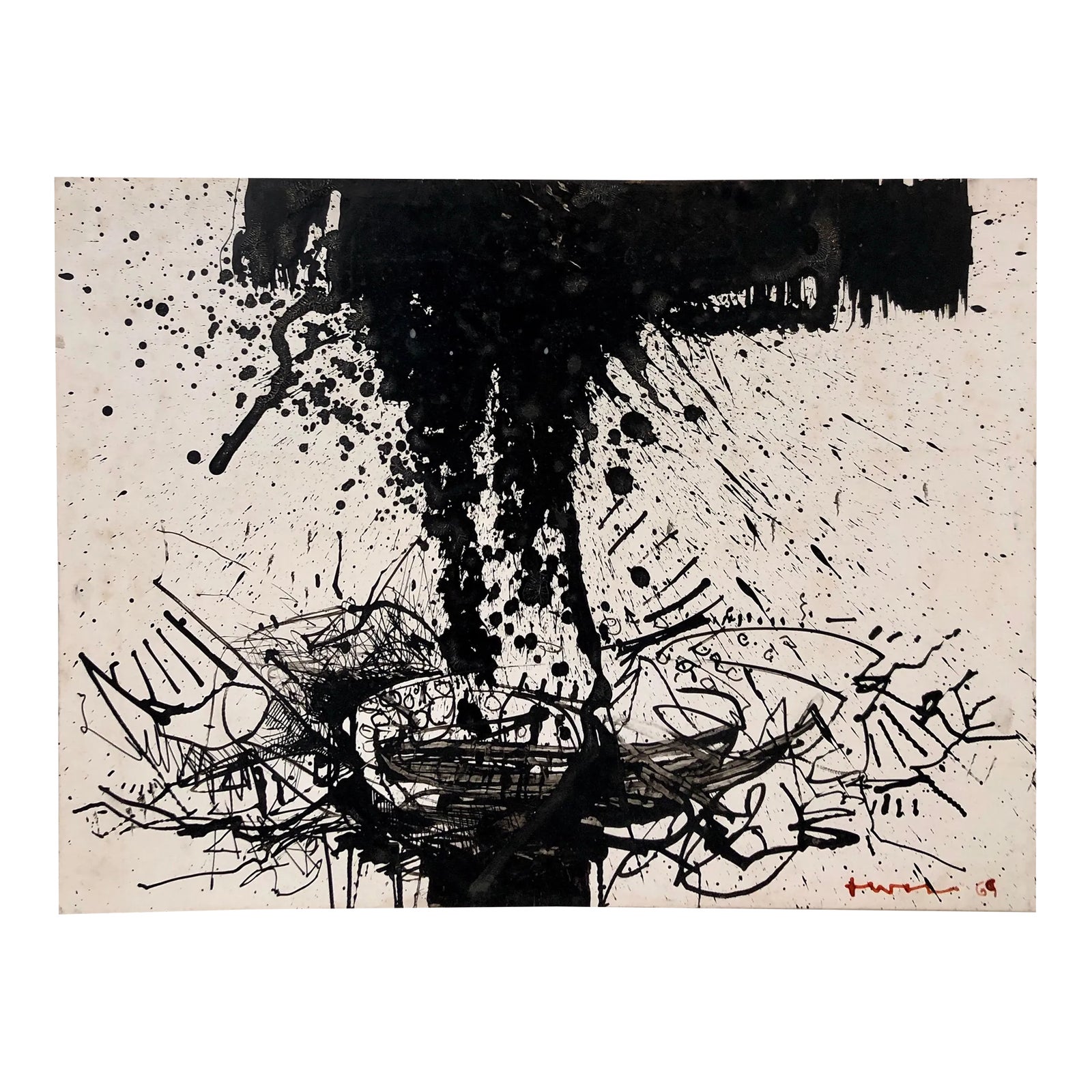 John Levee Abstract Expressionist Drawing, 1969 | Chairish