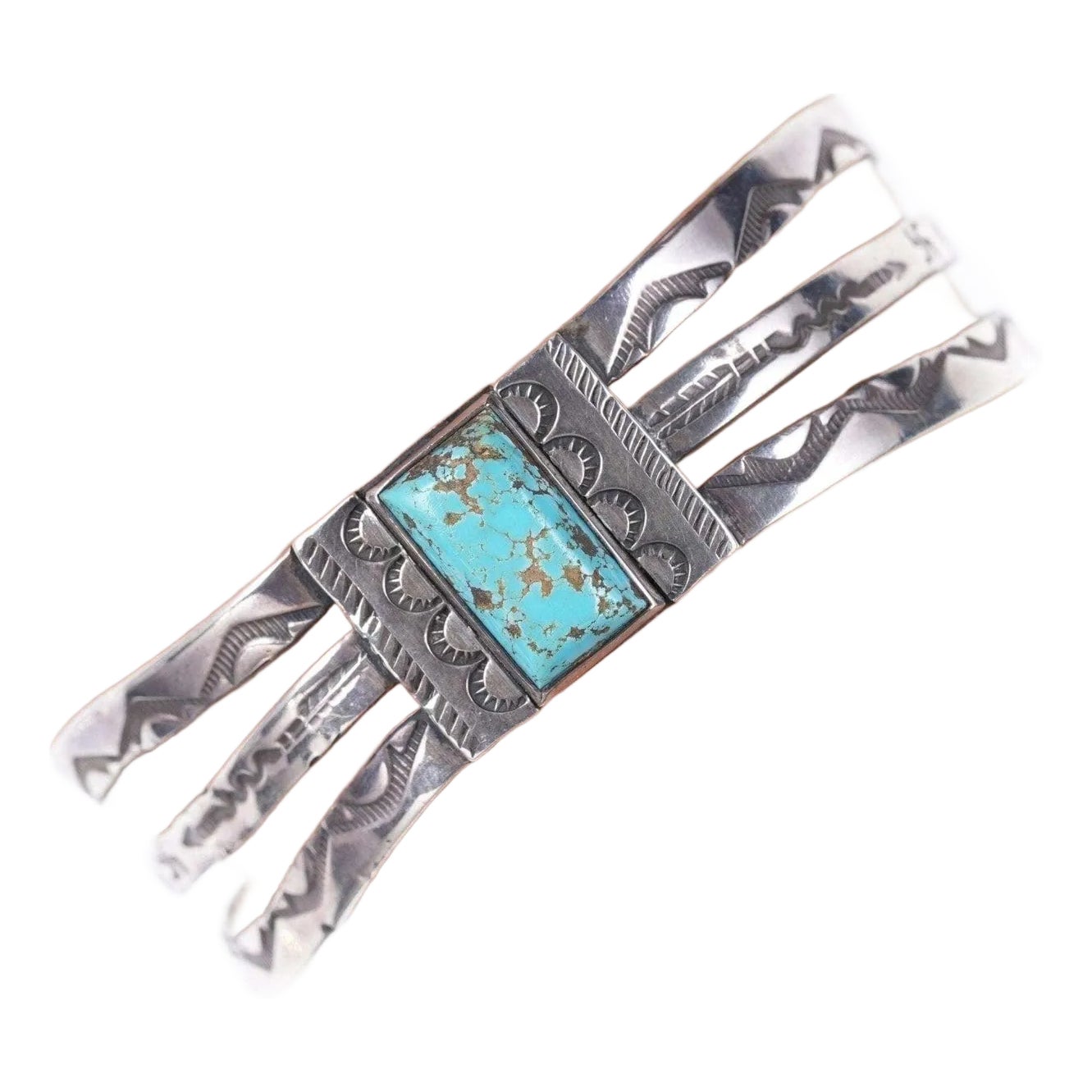 c1940's Navajo Silver Stamped cuff bracelet with whirling logs and ...