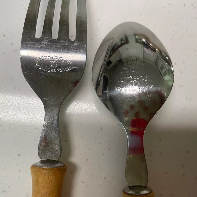 1990s Vintage Lifetime Cutlery Bamboo Stainless Wood Bamboo Handle Set ...