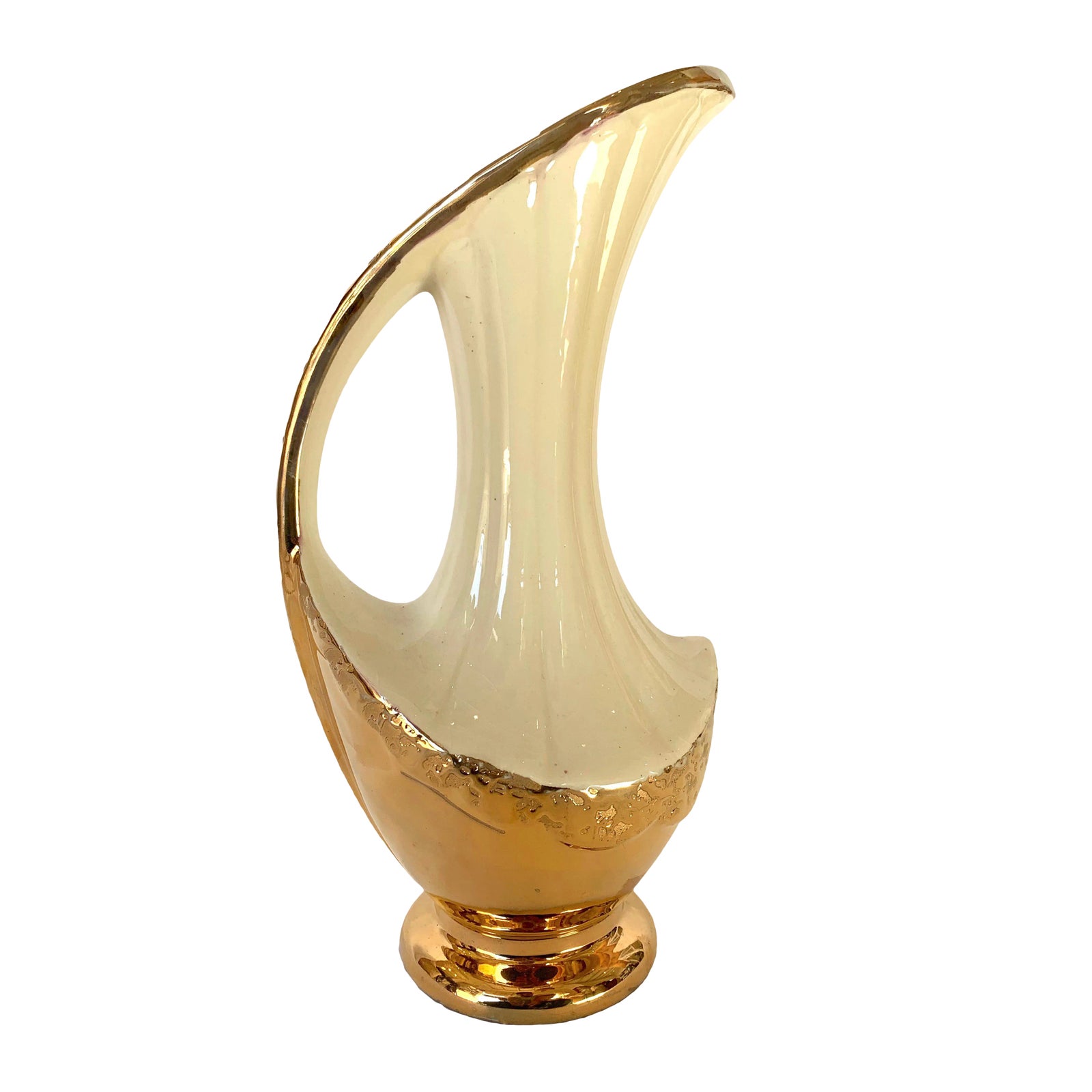 Vintage Art Deco Weeping Gold Ceramic Pitcher | Chairish