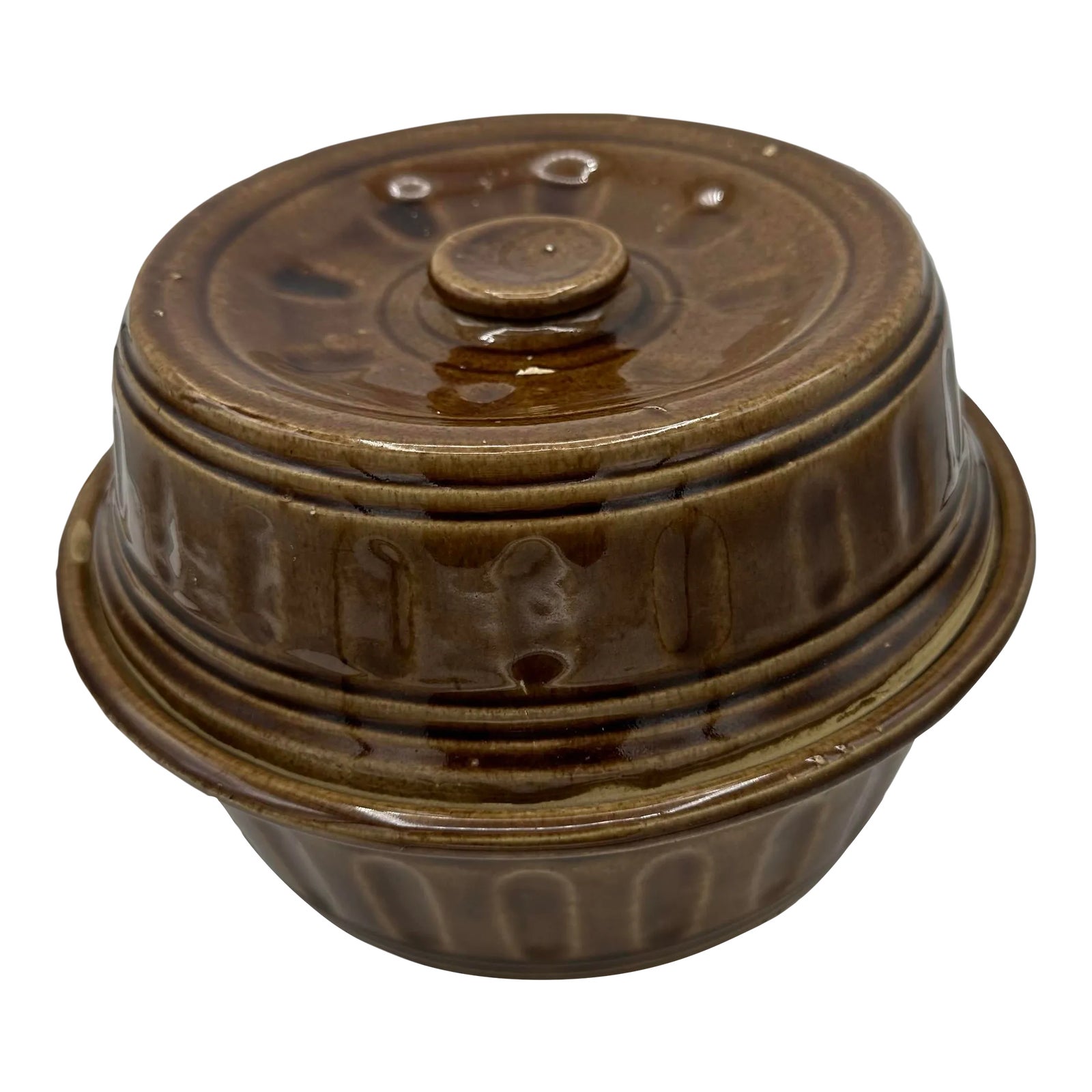1970s 2 Qt Oven Proof Stoneware Lidded Dish, Marked Usa | Chairish