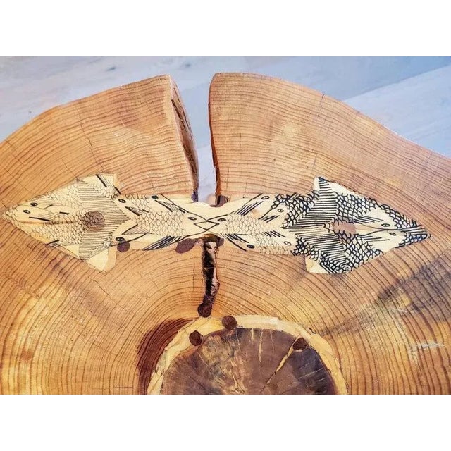 Natural Live Edge Tree Slice Inlaid Side Table With Root Base - Signed ...