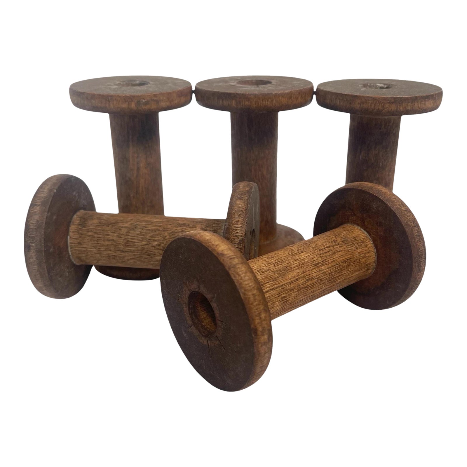 1980's Vintage Wooden Industrial Spools Set of Five | Chairish