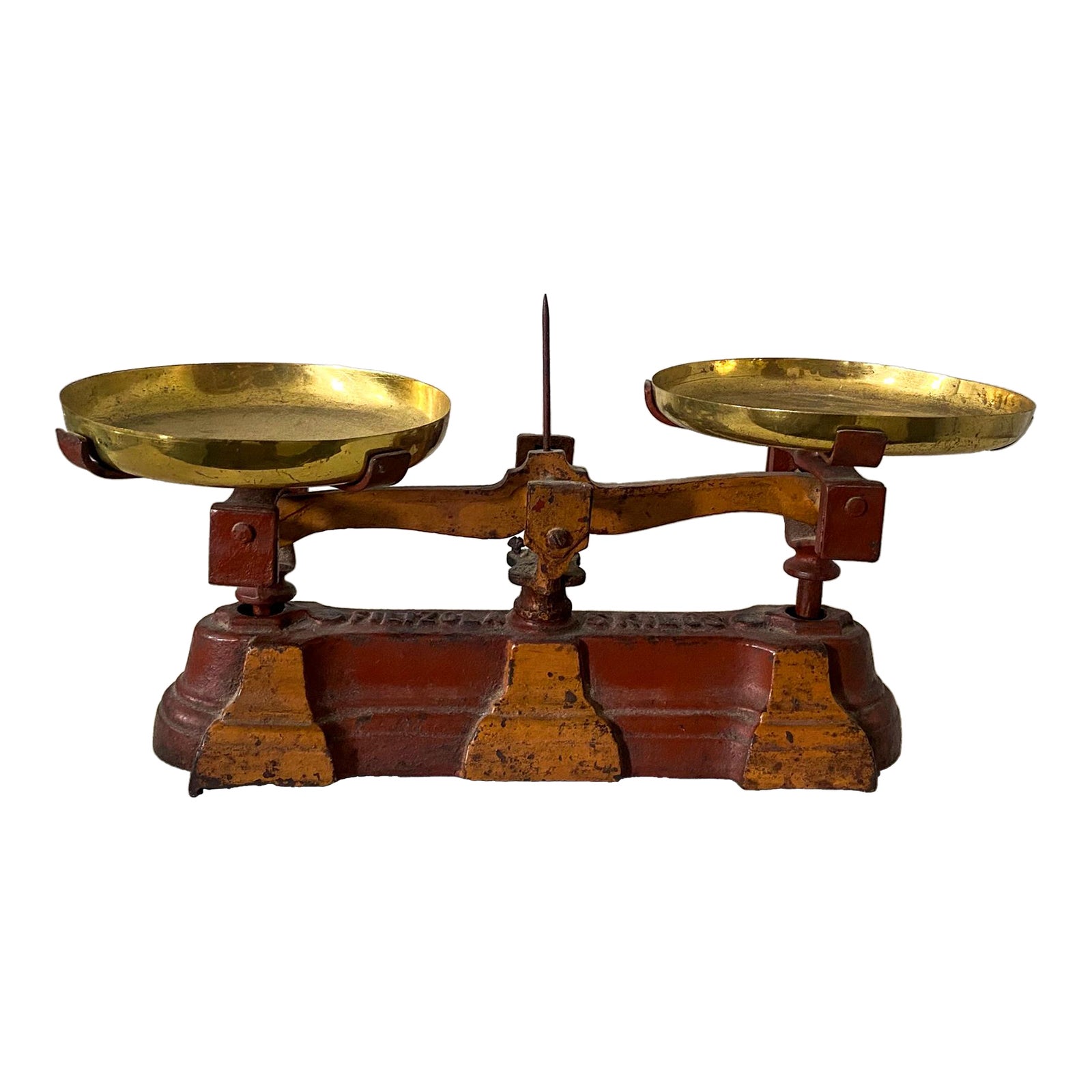 Early 20th Century Cast Iron Balance Scales With Brass Pans | Chairish