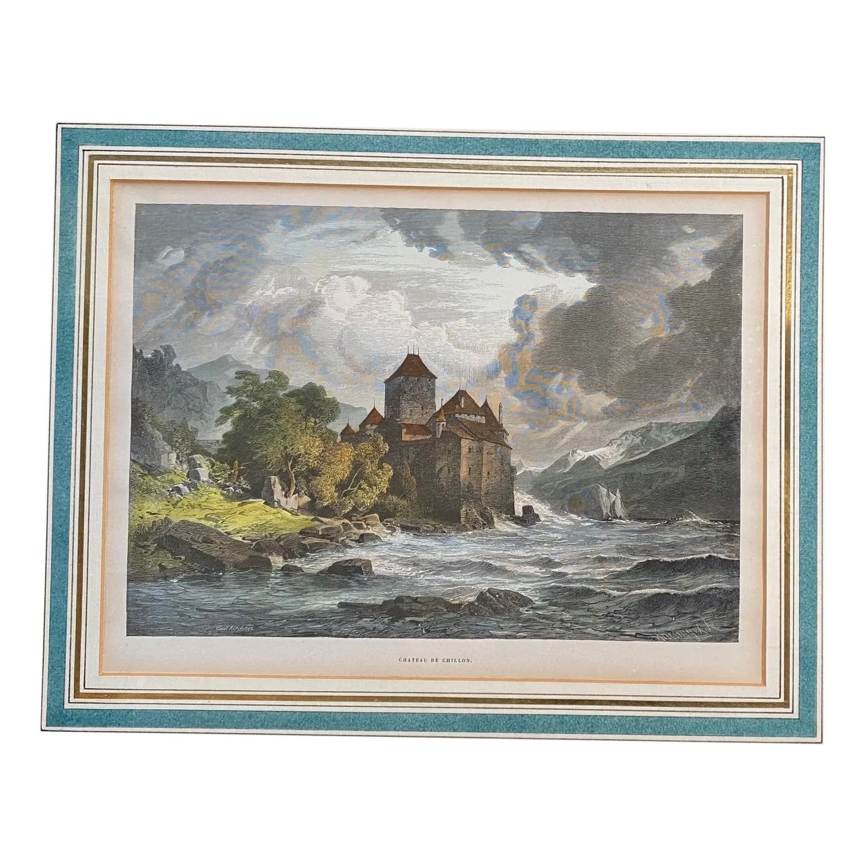 Albert Emil Kirchner, Le chateau de Chillon, Suisse, 1800s, Engraving ...
