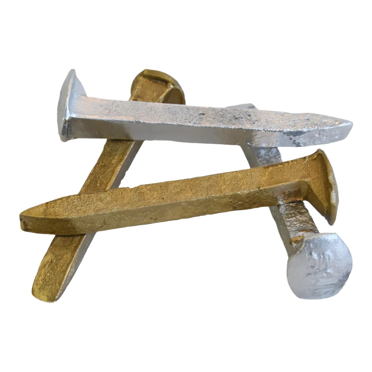 Authintic Vintage Silver & Gold Gilt Railroad Spikes - Set of 4 | Chairish