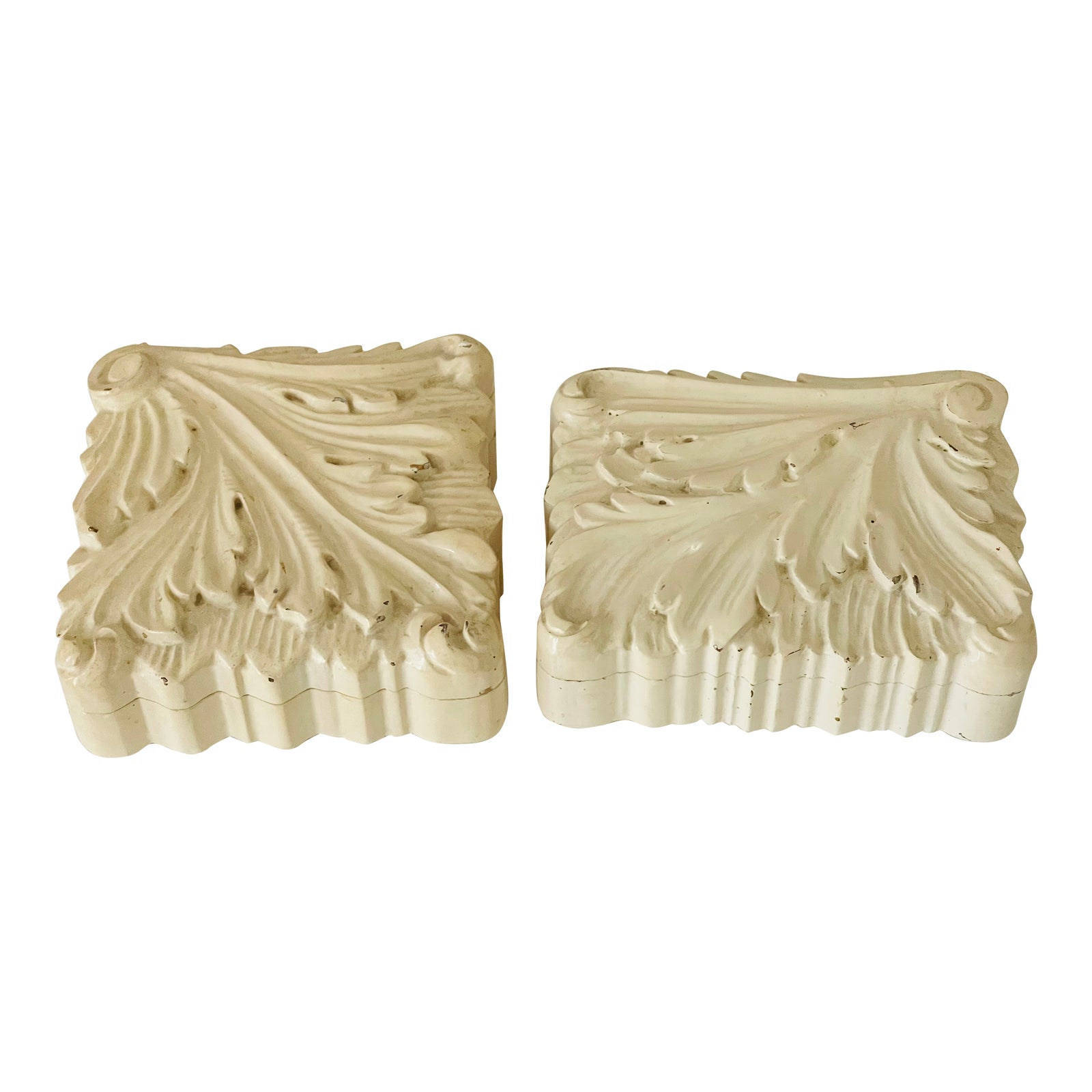 1970s Carved Boxes Painted Wood - Set of 2 | Chairish