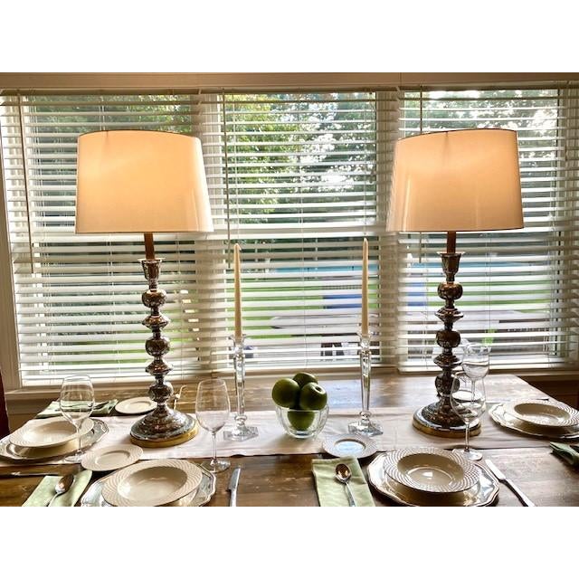 Pair of Tall Floral Candlestick Lamps | Chairish