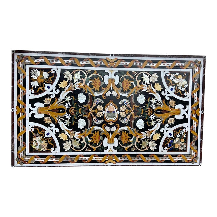 Italian Handmade Marble Table Top With Mosaic | Chairish