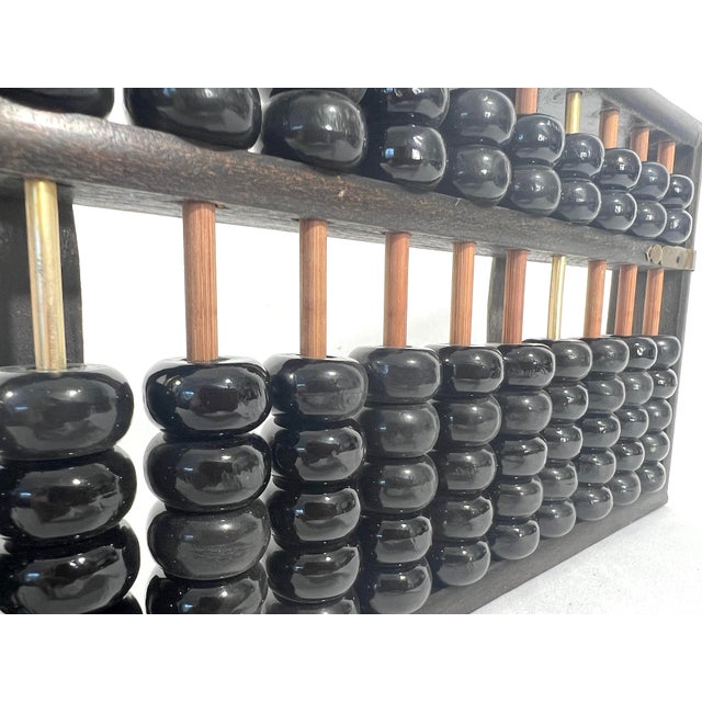 Old Chinese Wood Abacus With Black Glass Beads and Brass Embellishments ...