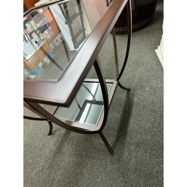 Contemporary Glass + Bronze Metal Side Table | Chairish