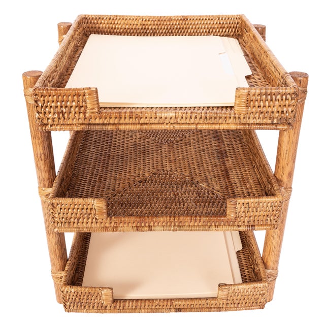 Artifacts Rattan 3-Tier-Tray Paper Sorter in Brown | Chairish