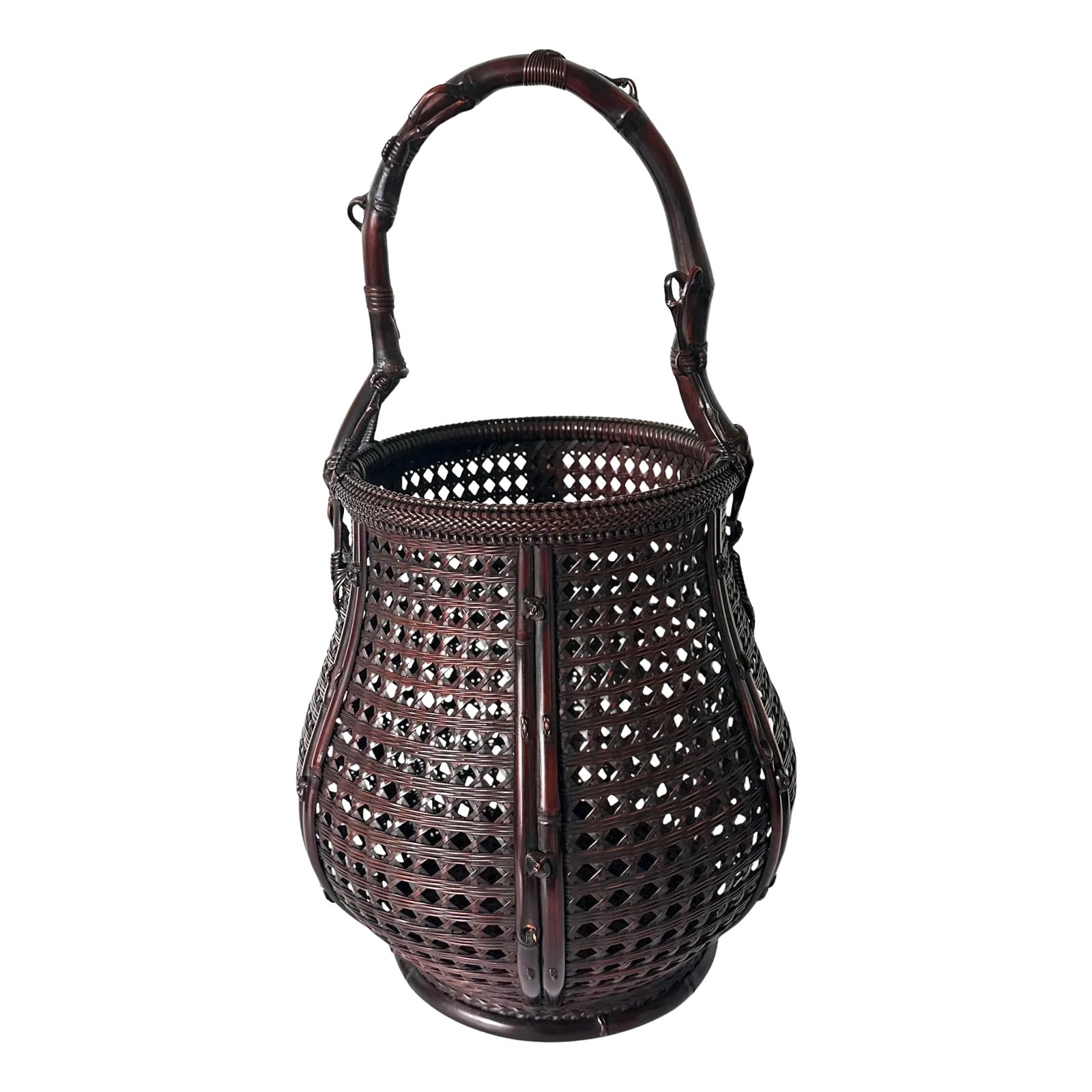 Japanese Woven Ikebana Bamboo Basket Maeda Chikubosai I | Chairish