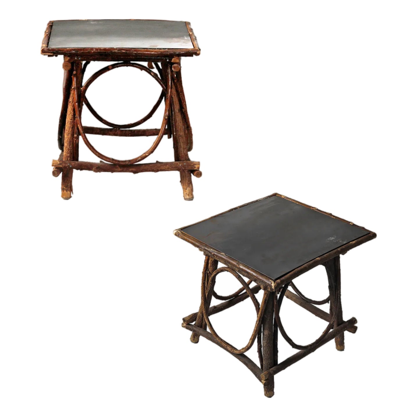 Vintage Twig Tables With Metal Tops - A Pair | Chairish