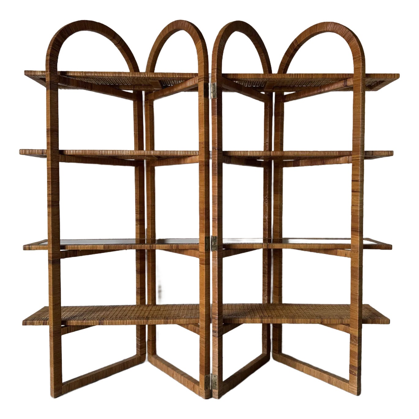 1970s Vintage Coastal Organic Four-Tier Arched Folding Rattan Étagère ...