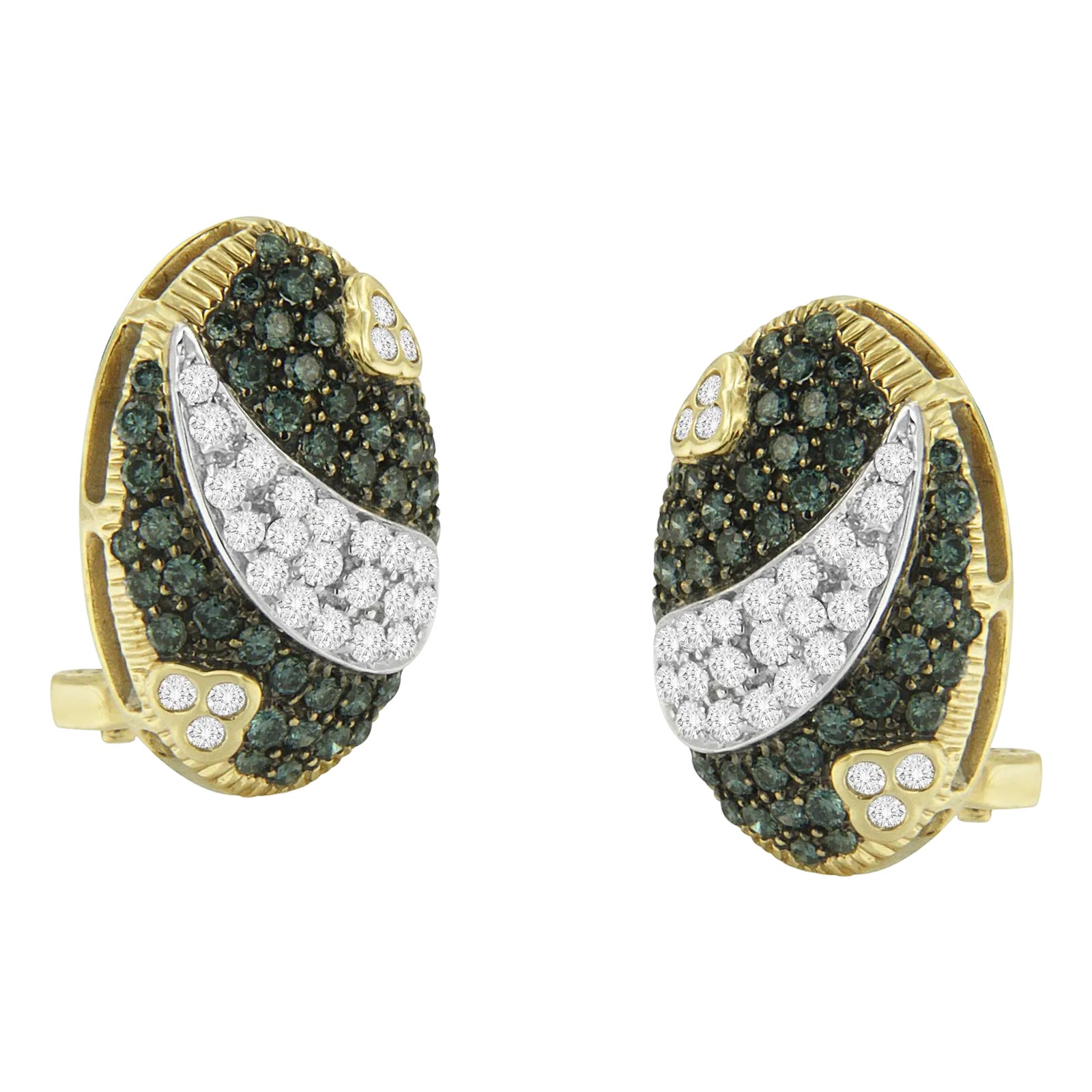 Black and White Rhodium over 14K Yellow Gold 2-1/10 Cttw White and Blue ...