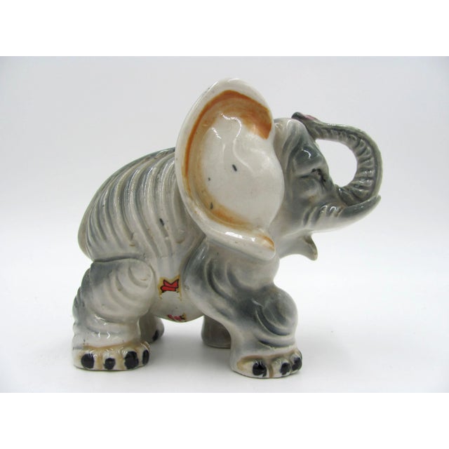 Vintage Mid 20th Century Hand Painted Ceramic Elephant Figurine With Trunk Up | Chairish