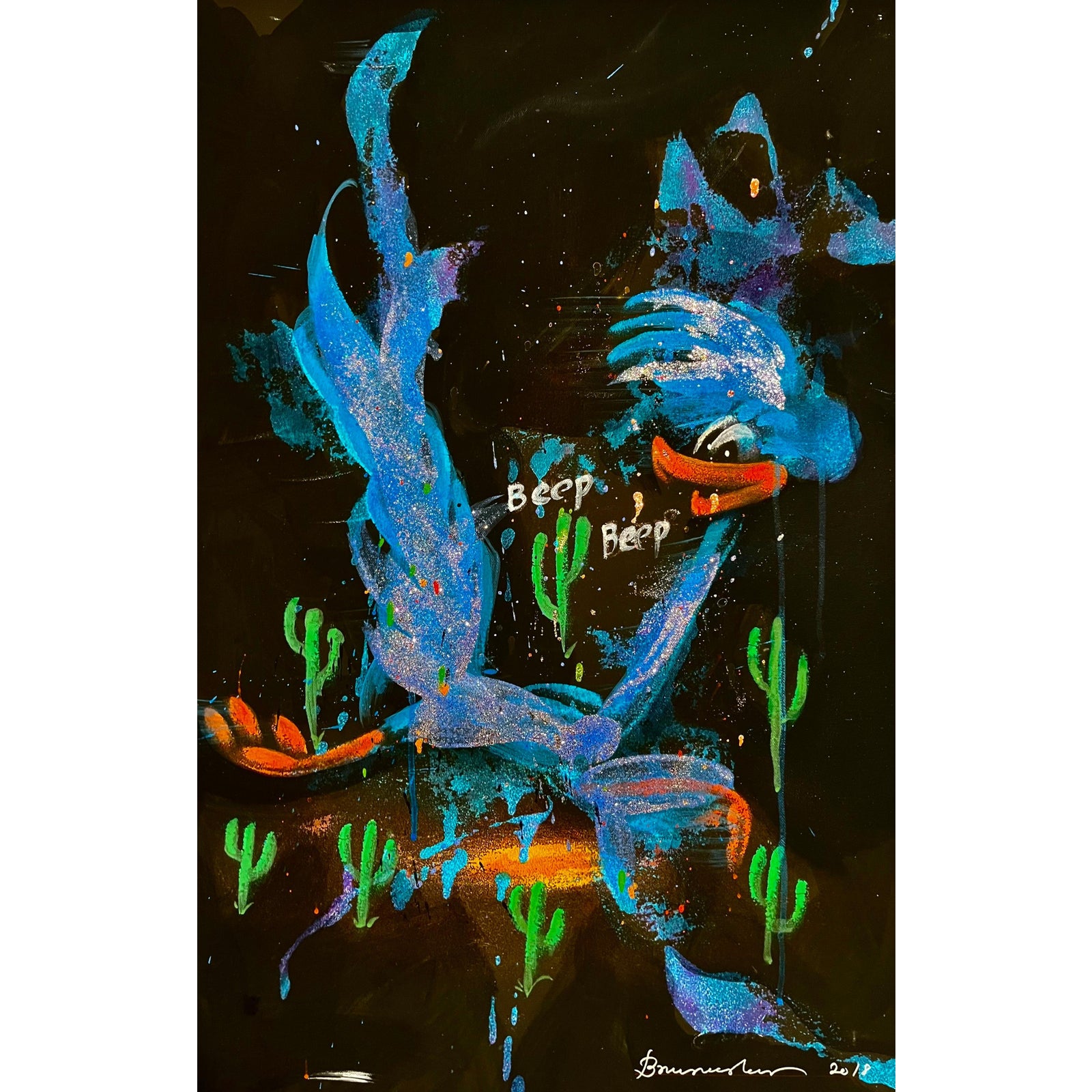 Bruce Helander, Bruce Helander Road Runner Mixed Media Painting with ...