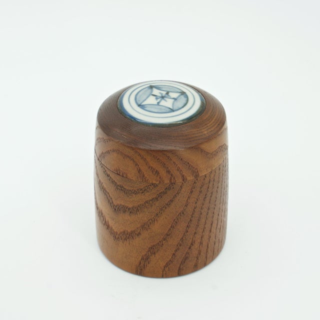 Kenji Fujita Ceramic on Oak Jar Box Japanese Studio Craft Tea Caddy ...
