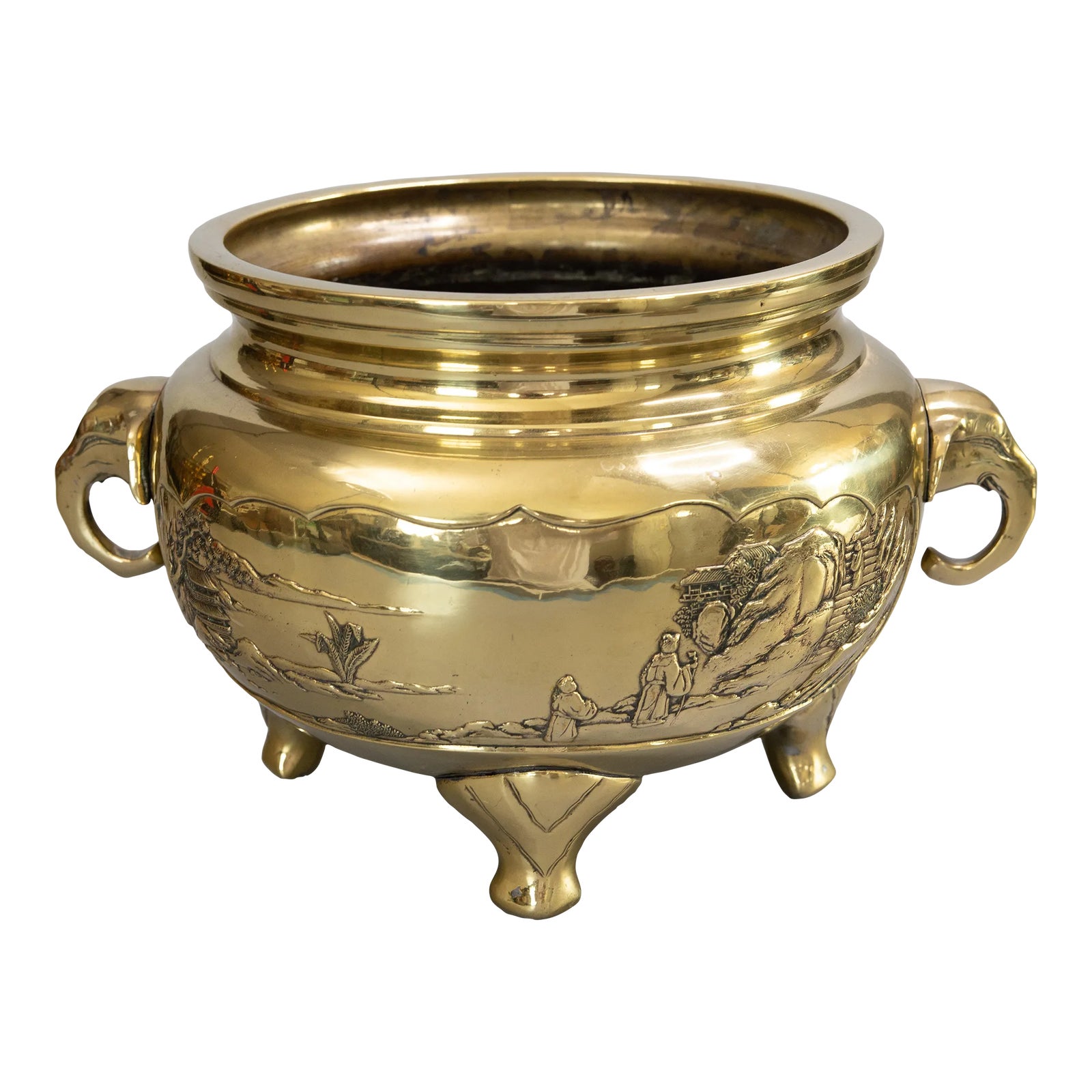 Antique 19th Century Japanese Brass Footed Planter Jardiniere | Chairish