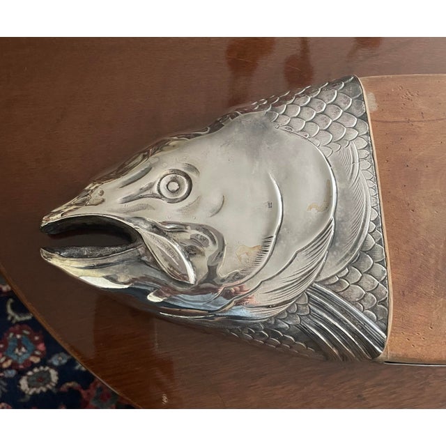 Vintage Silver Plate and Wood Fish Serving Board | Chairish
