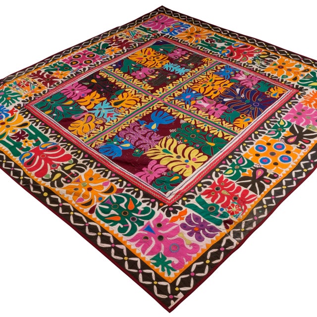 Vintage Embroidered Handmade Cotton Applique Tapestry | Chairish