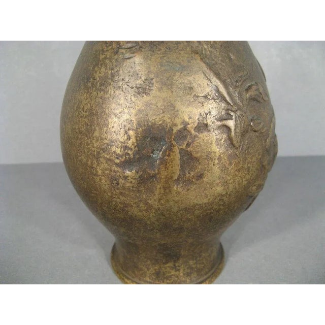 Antique Far Eastern Style Bronze Vase With Botanical Motif | Chairish